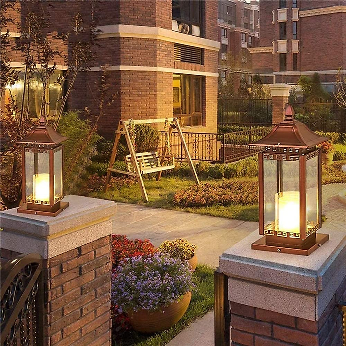 KLFJFD Solar Lights Outdoor,Chinese Style Solar Wall Lamp Outdoor LED Column Head Light Creative Outdoor Waterproof Column Light,for Home Garden