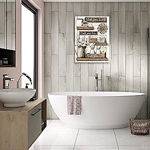 Fuzawet Farmhouse Bathroom Decor Wall Art Rustic Bathroom Pictures Canvas Print Country Bathroom Signs Painting Artwork Modern Home Decorations for Bathroom Framed Ready to Hang 12x16in