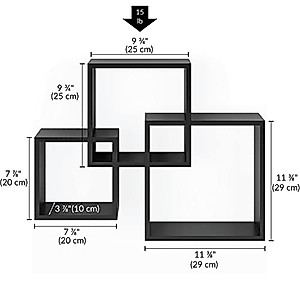 Ballucci Modern Interlocking Cube Floating Shelves, Wall Mount Wood Square Shelves for Living Room, Bedroom, Bathroom, Easy to Install Wall Decor Box Shelves, Black
