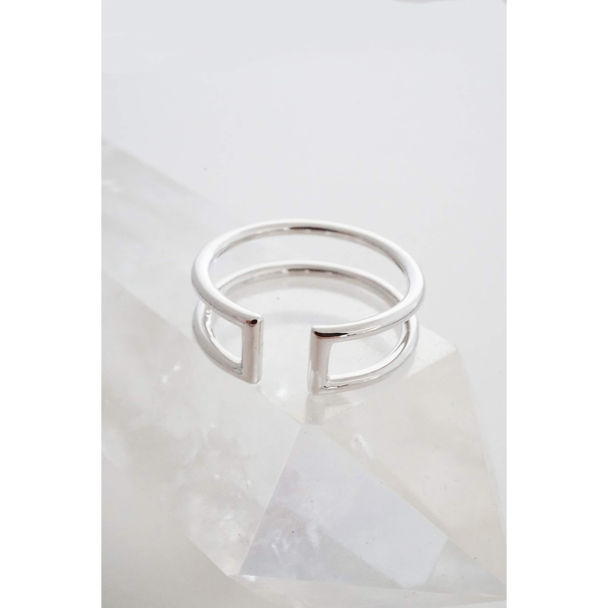 Honeycat Double Stack Open Adjustable Ring in Gold, Rose Gold, or Silver | Minimalist, Delicate Jewelry (Silver, 8)