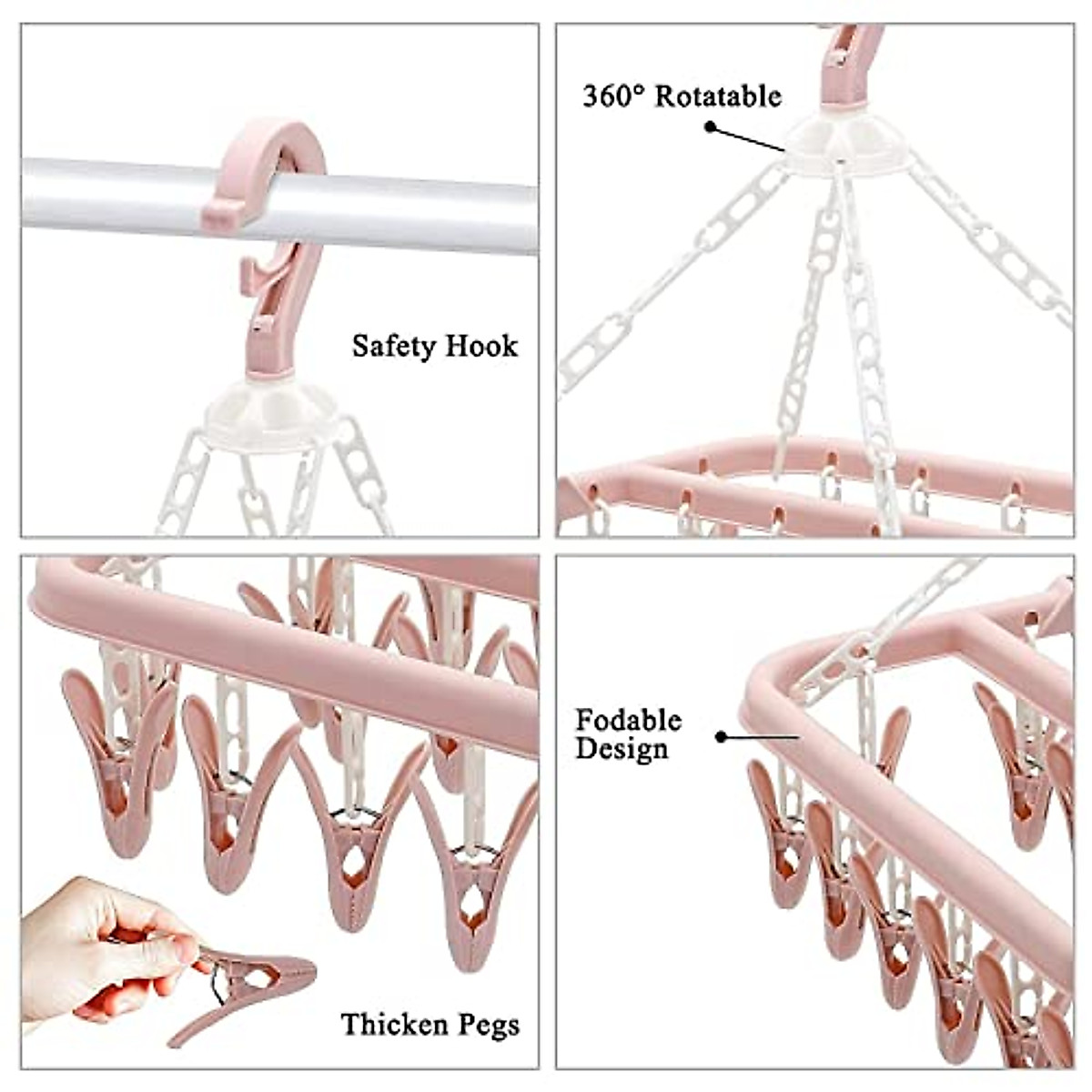 BAIRONG Clothes Hanger, Foldable Clothes Drying Rack, Sock Dryer, Swivel Clothes Drying Clip, Clothes Dryer Rack, Lingerie Hangers with 32 Clips for Indoor Outdoor Wet and Dry