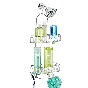 iDesign Bubbli Metal Extra-Large Hanging Shower Caddy for Tall Shampoo, Conditioner, and Soap with Hooks for Razors, Towels, Loofahs, Silver