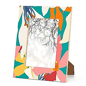 Yzrwebo Tropical Flowers 5x7 Picture Frame Colourful Flower Wood Photo Frames High Transparent Horizontal and Vertical Tabletop Display or Wall Mounting for Family Home Gallery Office