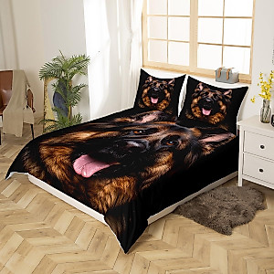 German Shepherd Bedding Set Twin Size for Kids Boys Bedroom,3D Puppy Dog Bed Duvet Cover Set,Police Dog Comforter Cover Cute Dogs Print Decor 2 Pieces 1 Duvet Cover with 1 Pillowcase No Comforter