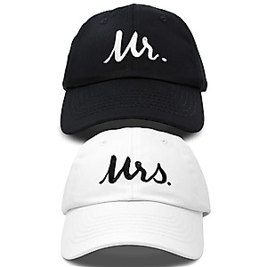 DALIX Mr and Mrs Baseball Cap Matching Couples Hat Set in Black White