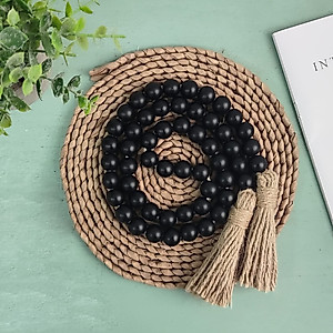 Meplait 39in Wood Bead Garland Farmhouse with Tassels,Versatile Prayer Beads Boho Chic Wall Hanging Home Decor (Black)