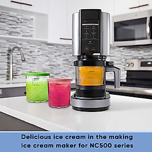 Containers Replacement for Ninja Creami Pints and Lids 4 Pack, Ninja Creami Deluxe NC501 NC500 Series Ice Cream Makers Containers, Reusable Creami Pint Containers with Leak Proof Lids, Dishwasher Safe