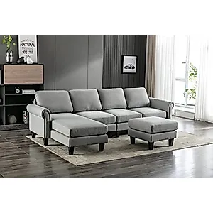 Olela U Shaped Modular Sectional Sofa for Living Room, Oversized Deep Seat Sofa Modern Linen Upholstered Sectional Couch with Chaise Lounge and Comfy Backrest (Light Gray)
