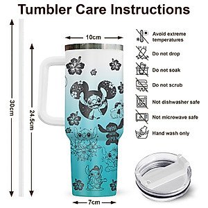 GEPOSTORE Blue Alien 40 Oz Tumbler With Lid Stainless Steel, Cute Cartoon Movie Character Tumbler, Birthday Gifts for Movie Lovers