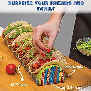 Ceramic Taco Holder Stand - Colorful Handmade Taco Stand with 6 Dividers - Taco Shell Holder for Soft or Hard Taco Shells for Taco Tuesday, 14 Inches Long by 4 Inches Wide