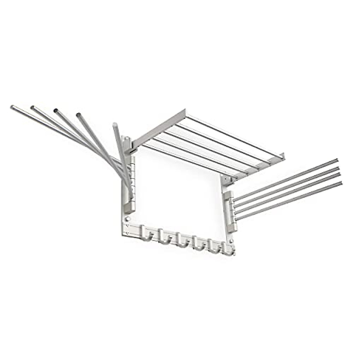 brightmaison BGT Wash Clothes Drying Rack Wall Mount Laundry Room Organizer with Hooks & Swing Arms, 17" Metal Laundry Rack Silver