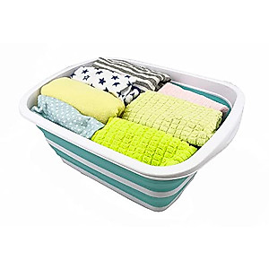 SAMMART 10L (2.6 Gallon) Set of 2 Collapsible Tub-Foldable Dish Tub-Portable Washing Basin-Space Saving Plastic Washtub (Grey + Sage Green)