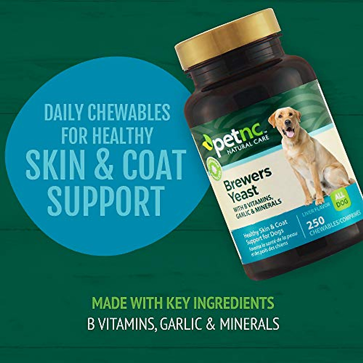 PetNC Natural Care Brewers Yeast Chewables for Dogs, 250 Count