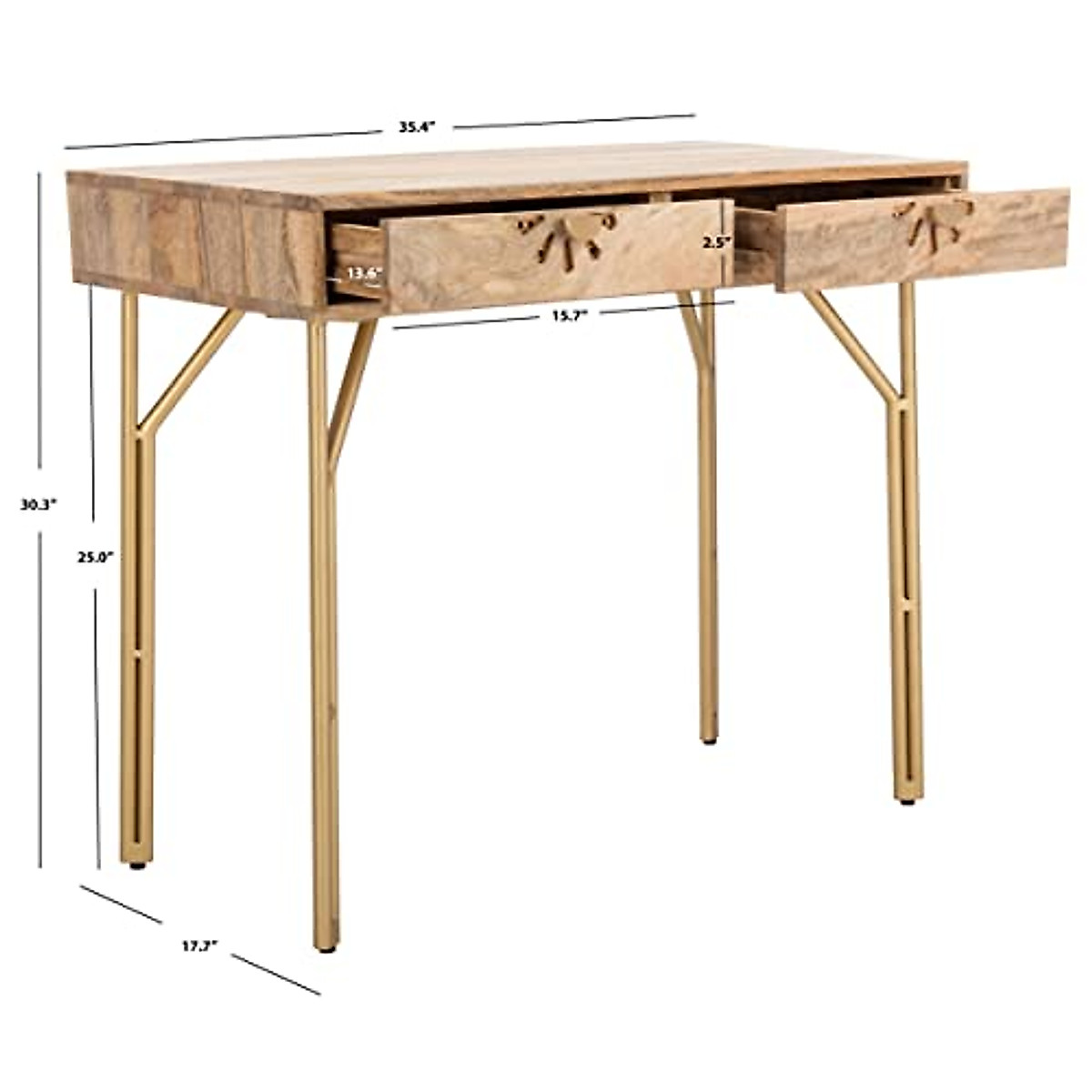 Safavieh Home Office Lily Modern Natural and Brass 2-drawer Desk