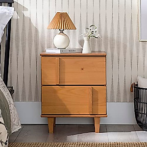 Walker Edison Sprague Contemporary Detailed Drawer Solid Wood Nightstand, 20 Inch, Caramel