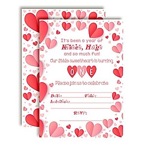 Our Little Sweetheart First Birthday Red and White Valentine Party Invitations, 20 5x7 Fill In Cards with Twenty White Envelopes by AmandaCreation