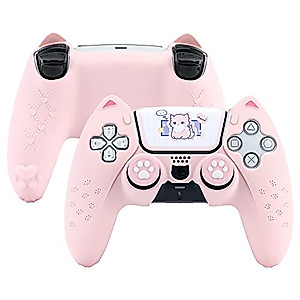 GeekShare Cat Paw PS5 Controller Skin Anti-Slip Silicone Skin Protective Cover Case for Playstation 5 DualSense Wireless Controller (Pink)