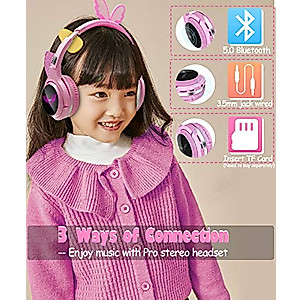 Wireless Headphones for Boys,Girls,Women,Kids,Teens Pink Bluetooth Headset for Smartphones/iPhone/iPad/Laptop/PC/TV Children Over Ear Gaming Headset with Mic&LED Light&Foldable (Angel Wings Pink)