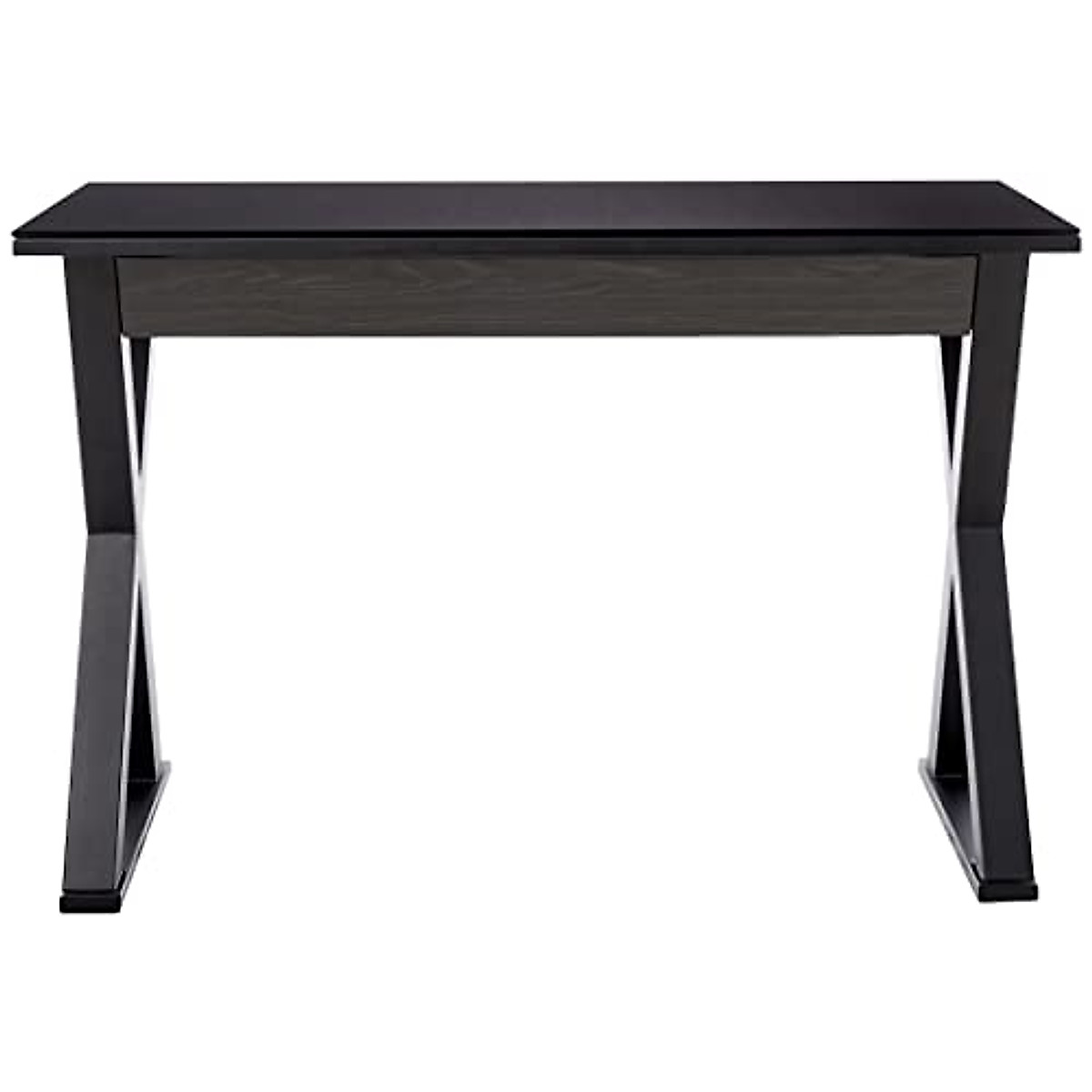 Walker Edison Lawrence Urban Industrial X Leg Glass Top Computer Desk, 48 Inch, Black