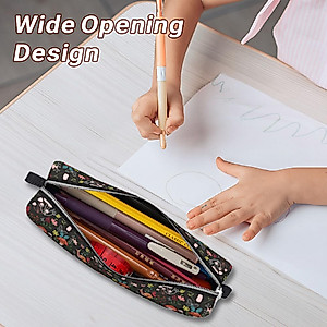 SEGXCFL Mushroom Pencil Case for Girls Boys Small Leather Pencil Pouch Pencil Bags with Zipper for School Office College Back to School Gifts, Black