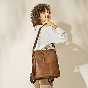 S-ZONE Women Genuine Leather Backpack Purse Retro Anti-theft College Shoulder Bag