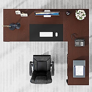 Tribesigns 70 Inches Executive Desk with File Cabinet, Large L Shaped Desk with Storage Cabinet, L Shaped Computer Desk with Drawer Cabinet, Dark Walnut