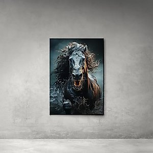 Majestic Black Stallion Galloping In The Clouds, Black Horse On Salt Flats, Canvas Print, Black Horse Print, Black Horse Wall Art, Decor Canvas, Wall Decor