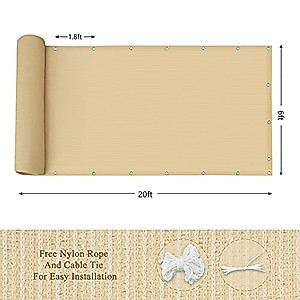 ABOSUN Outdoor Sun Shade Cloth, 6’ x 20’, Pergola, Deck, and Backyard Patio Sunshade with UV Protection, Heat Resistant HDPE Material, Reinforced Grommets (6x20 FT,Wheat)