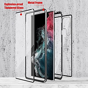 Magnetic Case for Samsung Galaxy S22 Ultra, Double Sided Clear Tempered Glass Phone Case [Super Magnetic Adsorption], 360 Full Protective Support Wireless Charger Case for Galaxy S22 Ultra 5G 6.8''