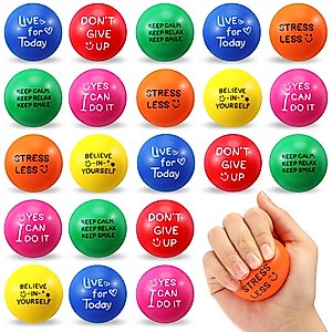 30 Pieces Motivational Stress Balls Colorful Foam Ball Quotes Stress Balls 1.97 Inch Inspirational Stress Relief Ball Hand Exercise Balls for Adults Girls Boys Party Favors Gifts, 6 Styles