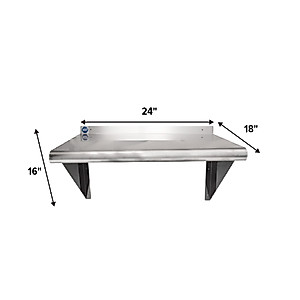 Express KitchQuip NSF Certified 18 Gauge Heavy Duty Stainless Steel Wall Shelf with Brackets for Kitchens, Utility Rooms, Storage, Offices & Home (24"x18")