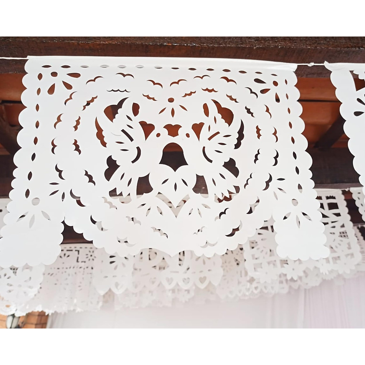 5 Pk Mexican Plastic Banners, 75 ft Long White Mexican Wedding Garlands, Perfect for Rehearsals, Bridal Shower, Photo Booth Backdrop, Engagement Party, Wedding Backdrop Banner B41