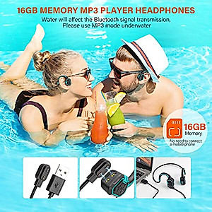 UooEA Bone Conduction Waterproof Swimming Headphones - IP68 Waterproof Swimming Headphones Inductive Open Ear Wireless Bluetooth Sports Headset with MP3 Play 16G Memory for Running Swimming(Blue)