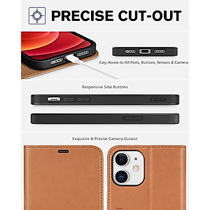 TUCCH Wallet Case for iPhone 12/iPhone 12 Pro 5G, Magnetic PU Leather Stand Flip Cover with TPU Protect Inner Shell, RFID Blocking Card Slot Compatible with iPhone 12/12 Pro 6.1-inch, Light Brown