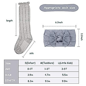 5 Pairs Baby Girl Knit Knee Sock with 5 Pieces Bowknot Headband (Small,Multicolored)