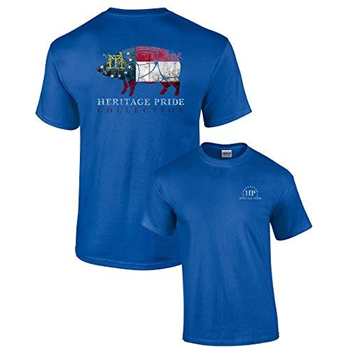 Heritage Pride Georgia Pig Patriotic Adult Short Sleeve T-Shirt-Royal-Large