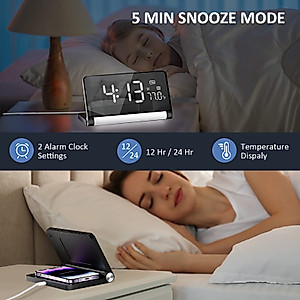 3 in 1 Alarm Clock, Digital Alarm Clock with Wireless Charging, 3 Colors Night Light, Large Display, Foldable Alarm Clocks for Bedrooms, Cool Stuff Alarm Clock