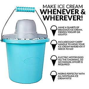 Nostalgia PICM4BG Electric Maker with Easy-Carry Handle Makes 4-Quarts of Ice Cream, Frozen Yogurt or Gelato in Minutes – Blue