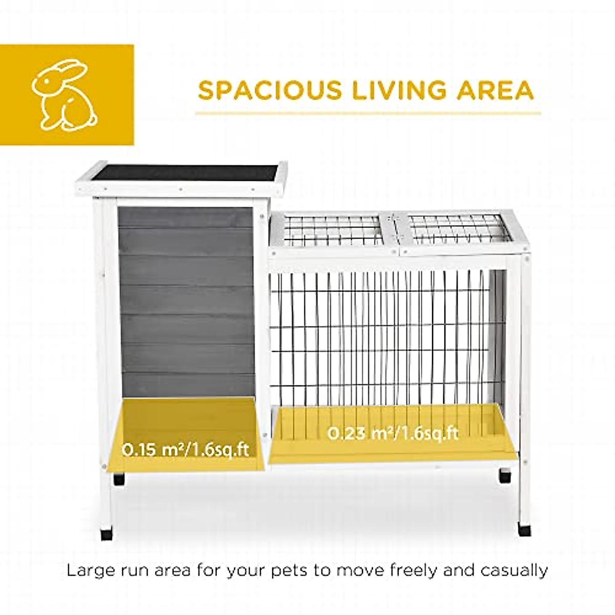 PawHut 36" Rabbit Hutch Bunny Cage Small Animal House with Weatherproof Roof Romevable Tray and Enclosed Run, Indoor/Outdoor