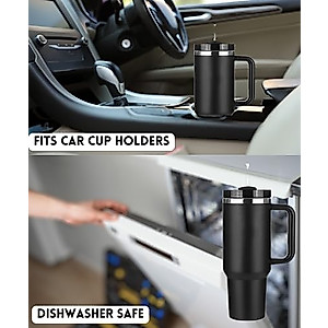 SEDBRÖS 40 Oz Tumbler With Handle And Straw Insulated Stainless Steel Travel Mug With Lid For Hot And Cold Drinks Quencher With Lid And Straw Leak Proof Spill Proof Pure Black