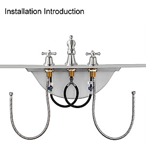 RKF Bathroom Faucets for Sink 3 Hole Brushed Nickel 8 inch Widespread Bathroom Sink Faucet with Drain 2 Handles Cross Knobs Faucet Bathroom Vanity Faucet Basin Mixer Tap Faucet CWF033-GBN