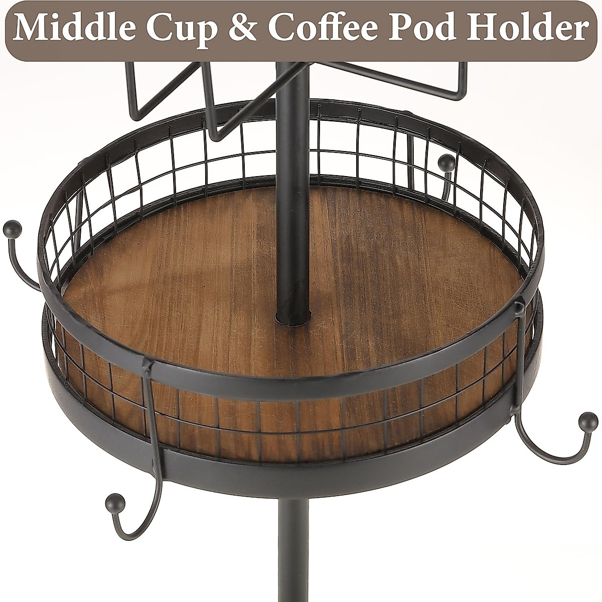 Coffee Cup Tree Coffee Mug Holder Tree Stand 4 Tiers Coffee Cup Stand with 12 Mug Hooks Mug Rack Countertop with Storage Basket Coffee Mug Tree for Counter with Wooden Handle Perfect for Bar Kitchen