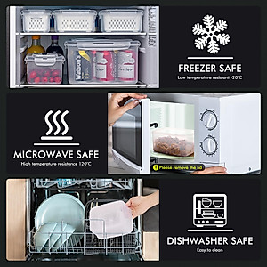 HOTEC Portable Handle Food Storage Container Setwith Lids, 5 pieces Large Fruit Containers with Removable Colander, BPA Free Gas Vent for Keep Foods Fresh