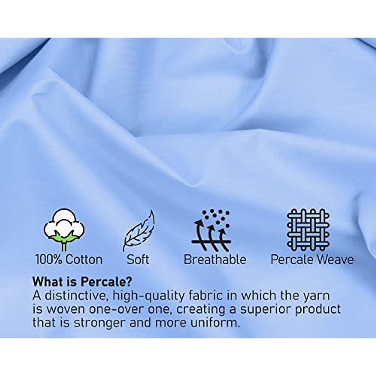 RUVANTI 100% Cotton Sheets for Queen Size Bed - Crispy Cooling Percale Sheets - Breathable & Durable Queen Sheet Set - 16 Inches Deep Pocket Queen Size Sheets - Blue - 4 Pieces