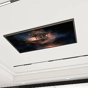 Decorative Fluorescent Light Covers for ceiling lights Night fantasy landscape island stones water wooden fantasy house water light covers for ceiling lights classroom Office Home Decor 4 x 2 ft
