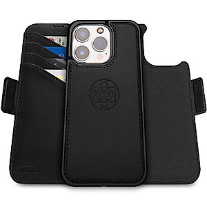 Dreem Fibonacci iPhone 15 Pro Max Wallet case / 2-in-1 Shockproof case and Detachable Vegan Leather Folio, MagSafe Compatible, RFID Protection [Black]