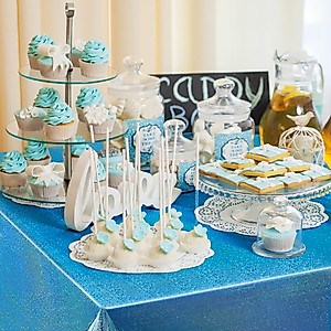 2pcs Blue Holographic Laser Tablecloths 40" x 108" Plastic Table Cloths for Parties Shimmer Shiny Party Decoration for Winter Ocean Princess Birthday Party Wedding Baby Shower Christmas Decor