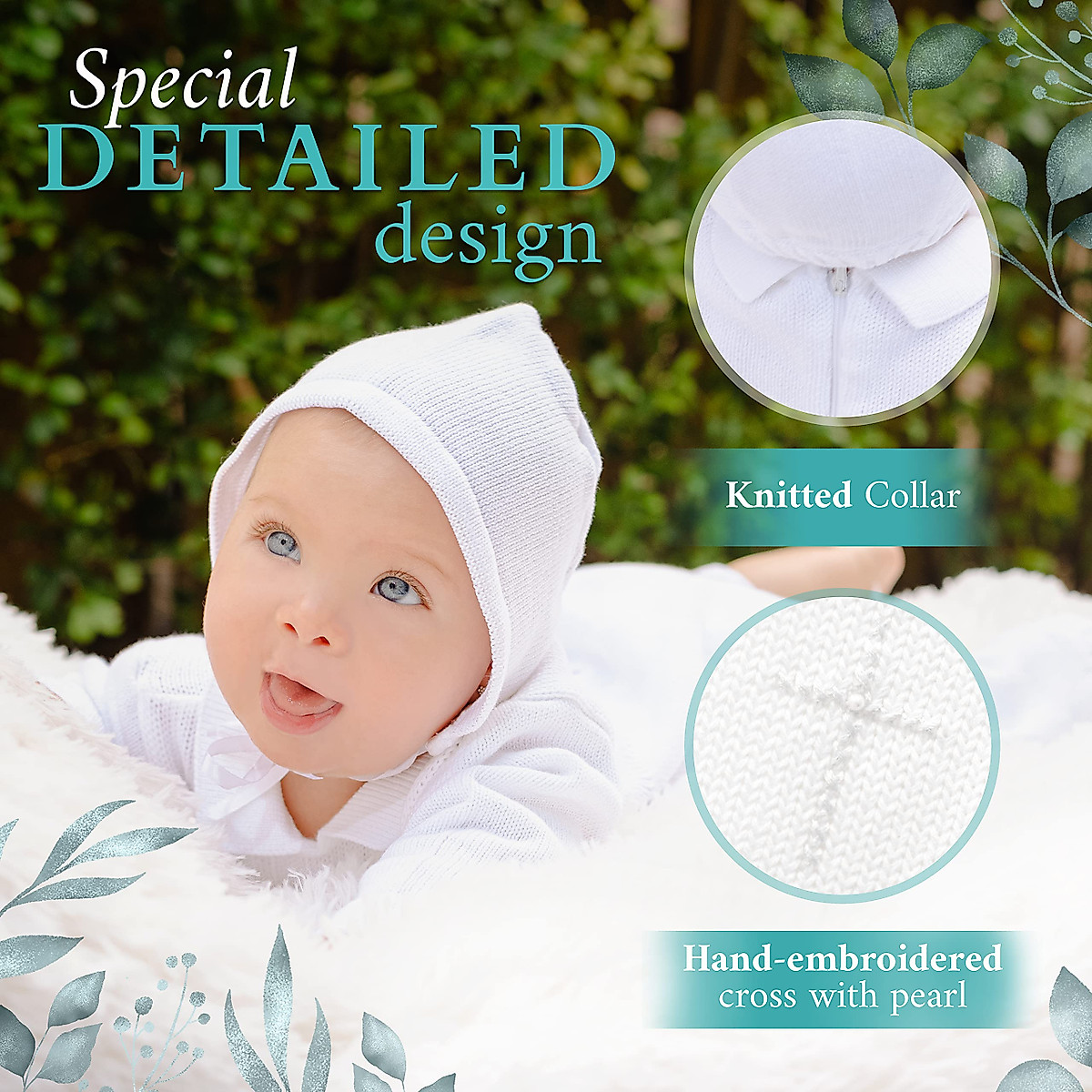 Baptism Outfits for Boys with Bonnet Hat - Christening Outfits for Boys Cross Detail - Baby Boy Baptism Outfit
