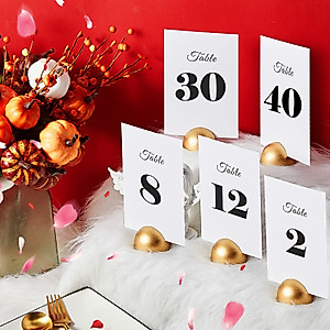 Taiyin 40 Sets Wedding Table Number Card Stock Signs with Round Stand 4 x 6 Inch 1-40 Gold Table Numbers with Stand Wooden Gold Card Holder for Wedding Reception Anniversary Party Restaurant Events