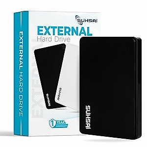 SUHSAI Portable 500GB External Hard Drive, HDD Backup Storage with USB 2.0 Fast Data Transfer, Ultra Slim & Light Hard Disk 2.5” Compatible with PC, Mac, Window, Laptop, and Desktop (Black)